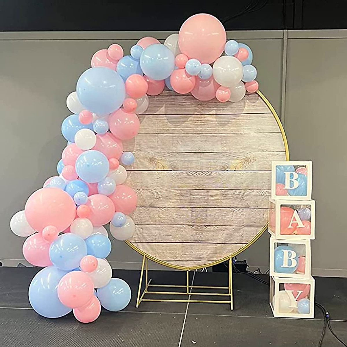 Gender Reveal Balloon Arch Kit 124 Pcs Pink and Blue and White Balloons Garland Kit for Boys Girls Gender Reveal Decorations Wedding Baby Shower Birthday Party Decorations, 5+10+12+18 inch