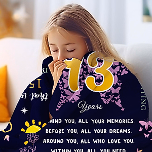 Zvzmzy Happy 13th Birthday Gifts for Girls Throw Blanket 60"X 50", Birthday Gifts for 13 Year Old Girls, Teen Girl Gifts 13 Year Old, 13 Yr Old Birthday Gift Ideas, Birthday Present for Girls Age 13