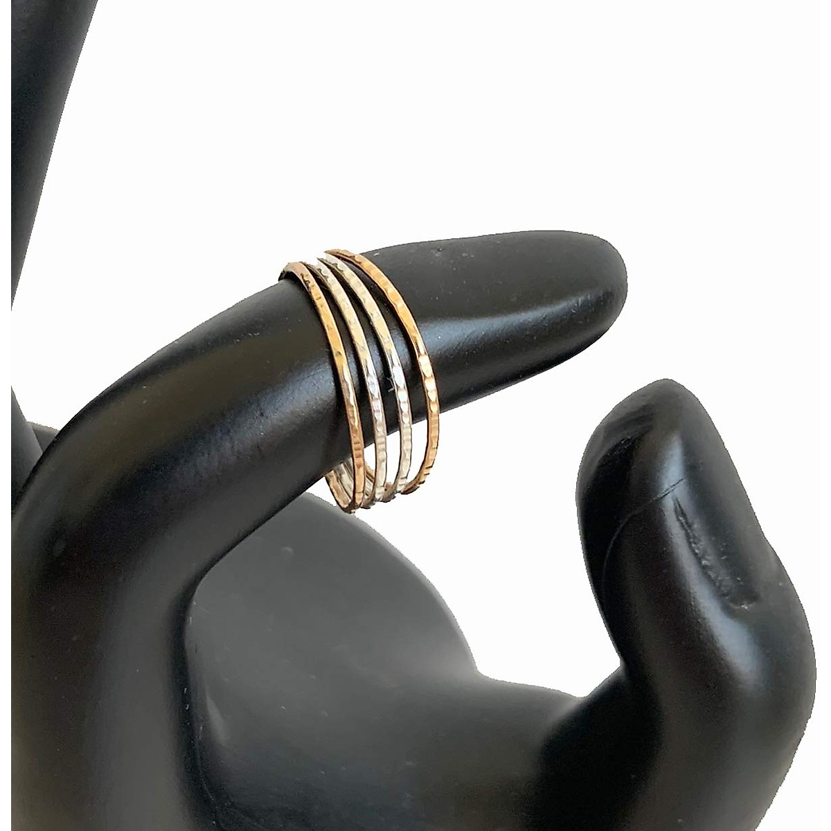 TOE RINGS & THINGS | Set of Two Toe Rings | Four Strand Hammered 14k Gold Fill & Sterling Silver Design | Adjustable One Size Unisex for Women and Men