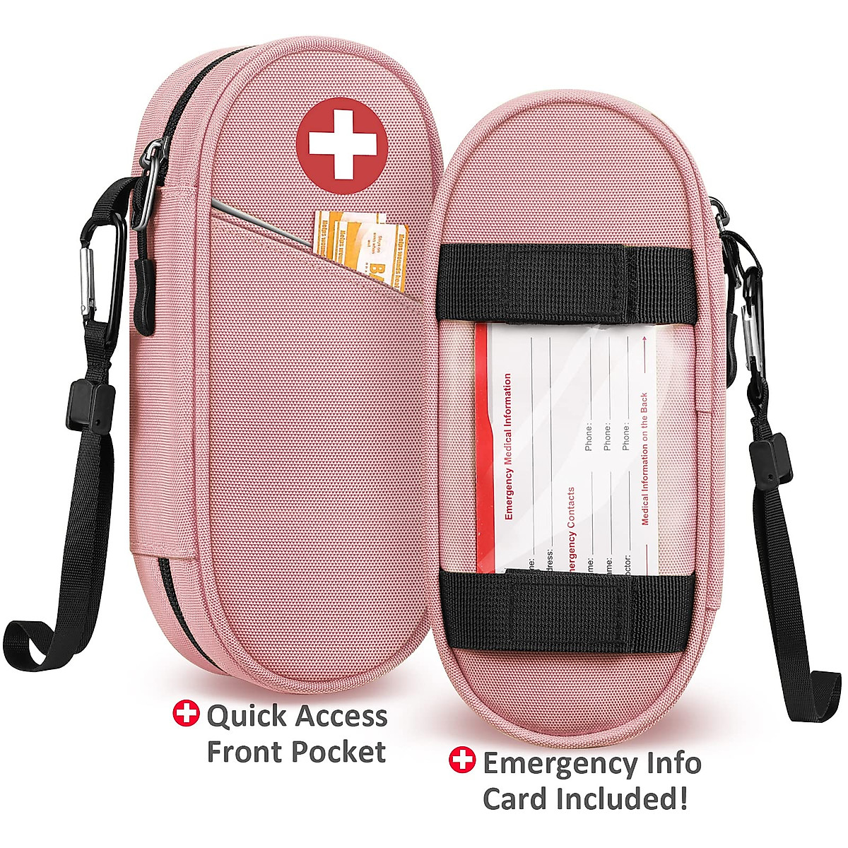 SITHON EpiPen Medical Carrying Case Insulated, Travel Medication Organizer Bag Emergency Medical Pouch Holds 2 EpiPens, Asthma Inhaler, Anti-Histamine, Auvi-Q, Allergy Medicine Essentials, Pink
