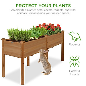 Best Choice Products 72x23x30in Raised Garden Bed, Elevated Wood Planter Box Stand for Backyard, Patio, Balcony w/Divider Panel, 6 Legs, 300lb Capacity - Acorn Brown