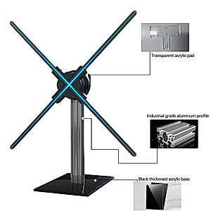 3D Hologram Fan with Stand, 52cm 3D Hologram Projector HD LED ResolutionAdvertising Display with Remote and Bluetooth and WiFi,700 Video Library and for Business,Bar,Halloween Missyou 20.5 Inch