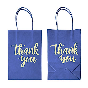 DjinnGlory 100 Pack Small Navy Blue Thank You Paper Gift Goodie Bags with Handles 9x5.5x3.15 Inch for Shopping Birthday Wedding Bridal Baby Shower Graduation 2024 Party Favors