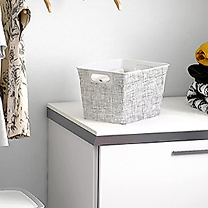 Curver Set of 6 Medium V Basket Decorative Plastic Organization and Storage Basket, White with Tweed Pattern