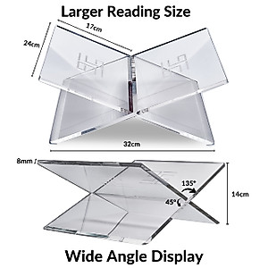 Honygebia Clear Acrylic Book Stands - Cross Frame Acrylic Book Holder, Open Bookstand for Display and Reading, Suitable for Art, Bible, Cookbook, Easel, Magazine, Textbooks 12.5" x 9.5" x 5.5"