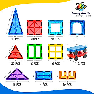 SUNNY AUNTIE Magnetic Tiles 138 PCS+ Bonus Zippered CASE, Magnetic Tiles for Kids Toy for 3 4 5 6 7 8 Year Old Boys & Girls, Great Gift for Kids Aged 3-8, XL Set