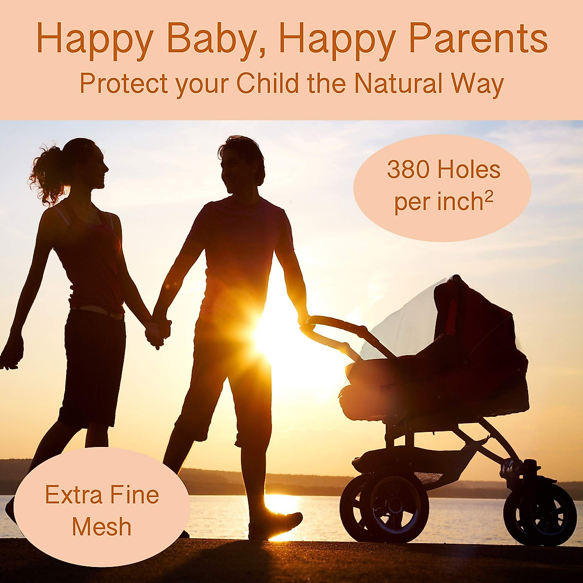 Stroller Mosquito Net for Baby - Durable, Simple Setup System - Extra Fine Holes to Protect Against Mosquitos and Wasps - no Harmful Chemicals - Perfect Fit for Stroller Net, for Car Seats & Carriers