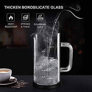 YMMIND French Press Coffee Maker 21 Ounce Espresso Tea Coffee Maker with 4 Filters System, Stainless Steel Plunger and Heat Resistant Borosilicate Glass BPA-Free Brewed Tea Pot Coffee Plunger