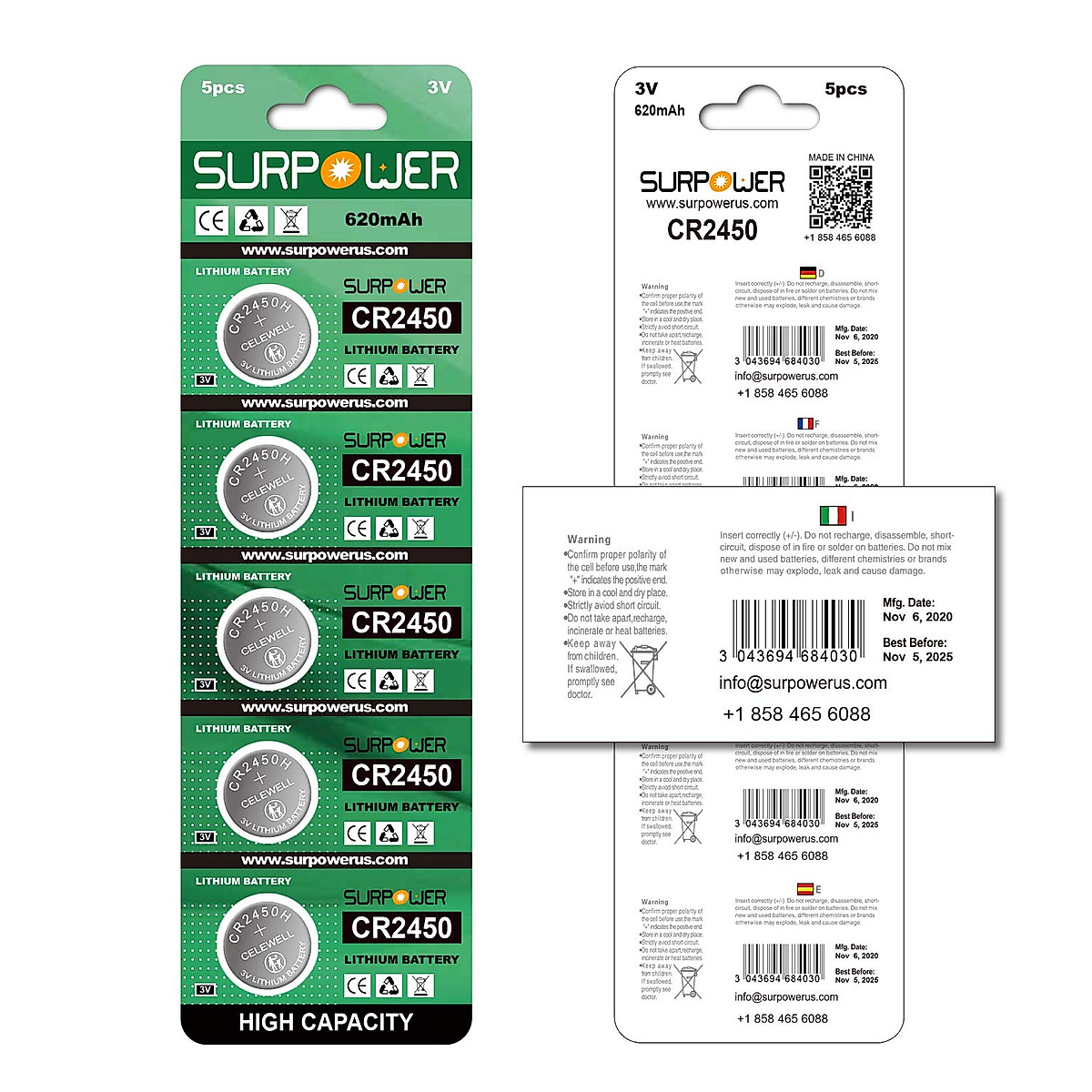 SURPOWER CR2450 3V Lithium Battery DL2450-10 Pack【5-Year Warranty】