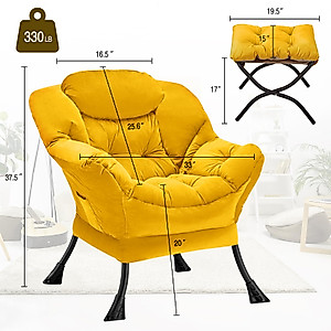 Congermom Lazy Chair with Folding Ottoman Modern Large Accent Chair,Contemporary Lounge Leisure Sofa Chair with Armrests Upholstered Sofa Armchair Reading Chair for Bedroom,Dorm & Office,Yellow