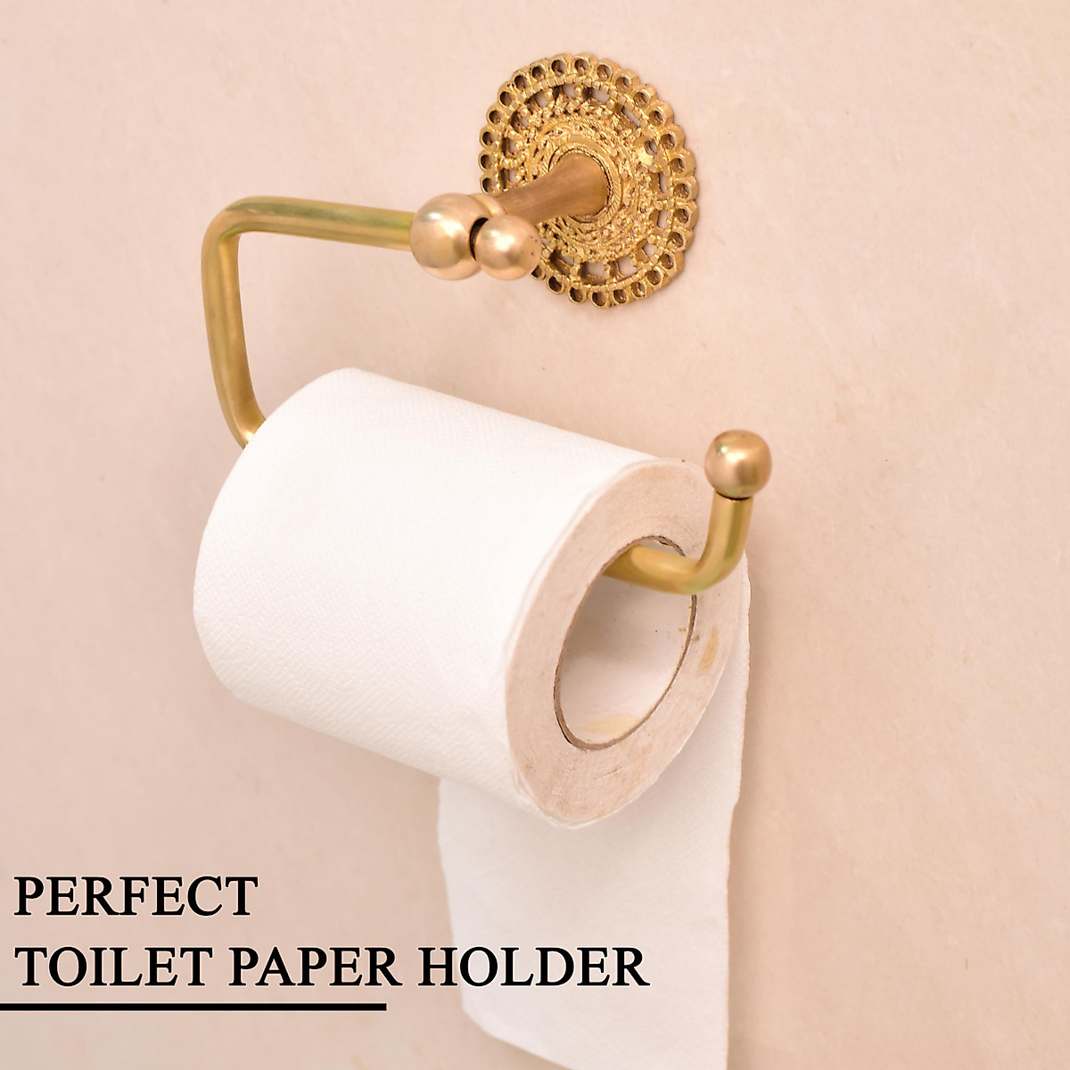 IndianShelf Boho Antique Brass Toilet Paper Holder - Gold Toilet Paper Holder- Vintage Kitchen Paper Holder - Bathroom Tissue Roll Holder - Mounted Toilet Paper Holder - Bathroom Accessories- Floral