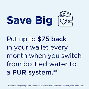 PUR PLUS Vertical Faucet Mount Water Filtration System with 3-in-1 Lead Reducing Filter for Great-Tasting Filtered Tap Water, Lasts 100 Gallons, Fits Most Kitchen or Bathroom Faucets, Stainless Steel