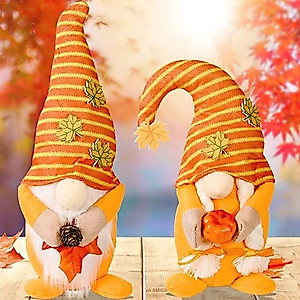 Sunflower Gnome 2Pcs Summer Fall Harvest Plush Gnomes Thanksgiving Decorative Doll Orange Maple Leaf Pumpkin Pine Cone Garden Decoration Home Farmhouse Kitchen Decor Bee Shelf Tiered Tray Ornaments