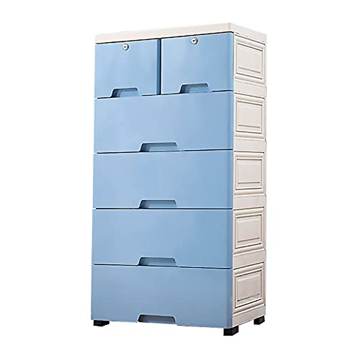 Plastic Drawers Dresser,Storage Cabinet with 6 Drawers,Stackable Vertical Clothes Storage Tower Small Closet Organizer Shelf Lockable Storage Cabinet Drawers Organizer for Clothing,Bedroom,etc(Blue)