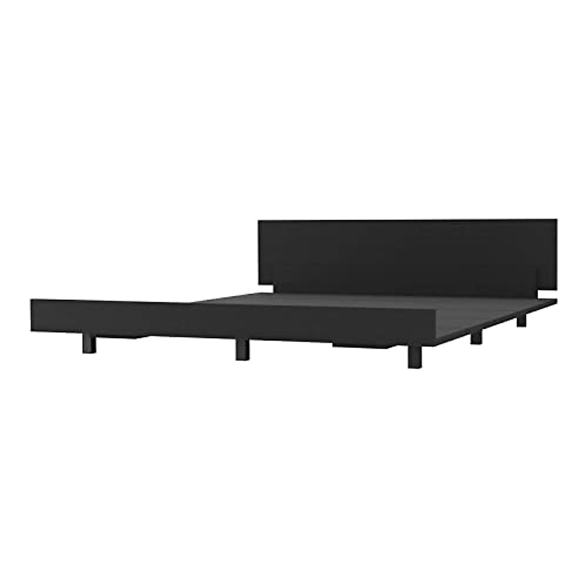 Epinki Queen Bed Frame Black, Particle Board, Low Profile Bed, Easy Assembly