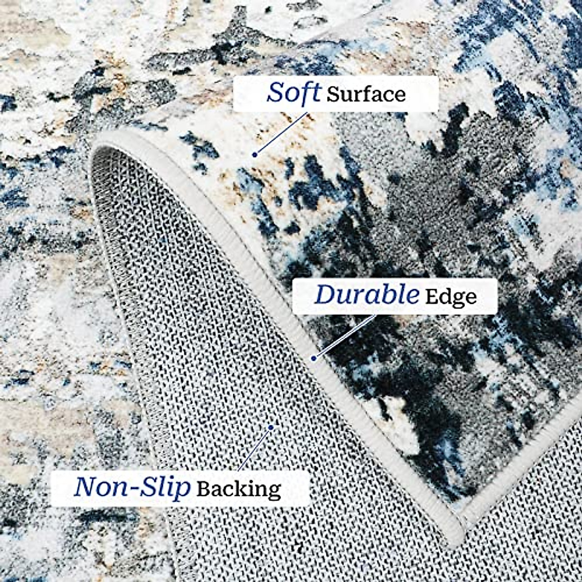 Miukiki 8x10 Area Rugs for Living Room,Anti-Slip Backing Washable Rug,Stain Resistant Modern Abstract Large Area Rug,Ultra-Thin Room Decor Rugs (Navy/Gold,8'x10')