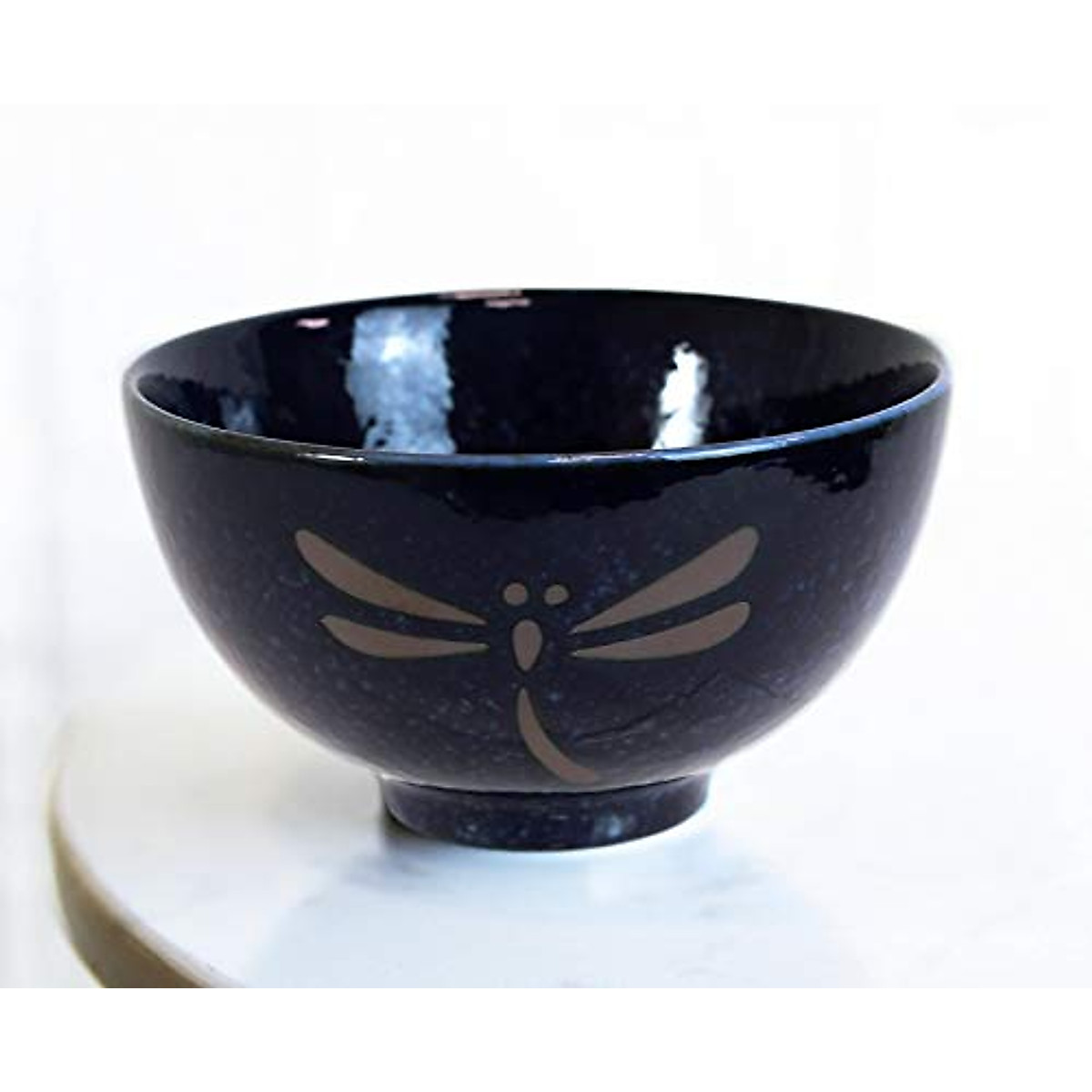 Ebros Pack Of 6 Made in Japan Midnight Blue Tombo Dragonfly Rice Soup Cereal Salad Dessert Stoneware Porcelain Bowls 4.5"D Home Decor Japanese Zen Fusion Accent Bowl Set Serveware Dinnerware