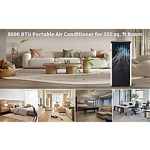 DENBIG Portable Air Conditioner for Room up to 350 sq.ft, 8,000 BTU A/C Unit with Dehumidifier and Cooling Fan with 2 Speeds, 24-Hour Timer, Sleep Mode, Remote Control, Window Installation Kit
