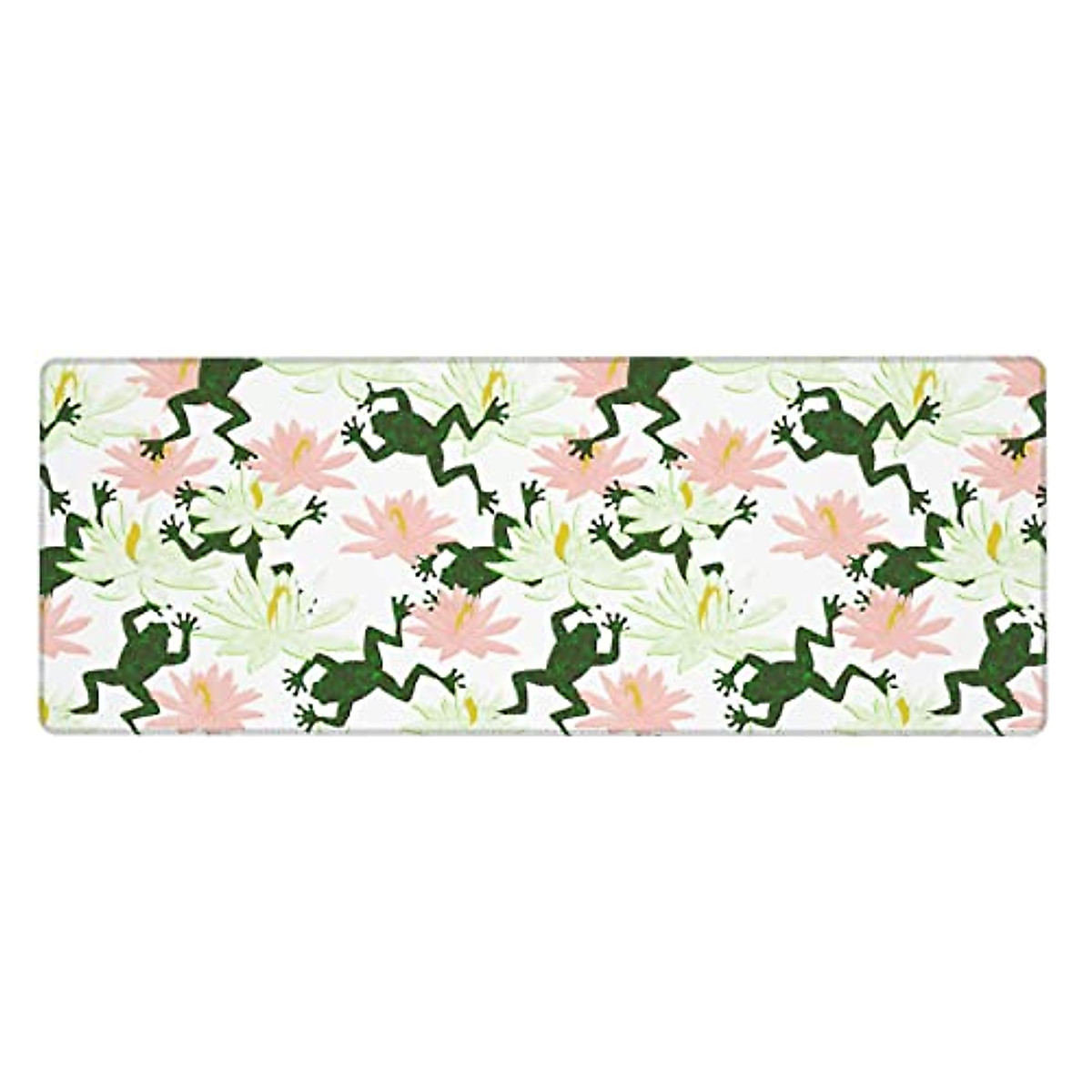 Frog and Water Lilies Gaming Mouse Pad XL,Extended Stitched Edges Mousepad,Large Mouse Pads Desk Pad,Long Non Slip Rubber Base Desk Mat for Work,Office,Home,Computer,Laptop