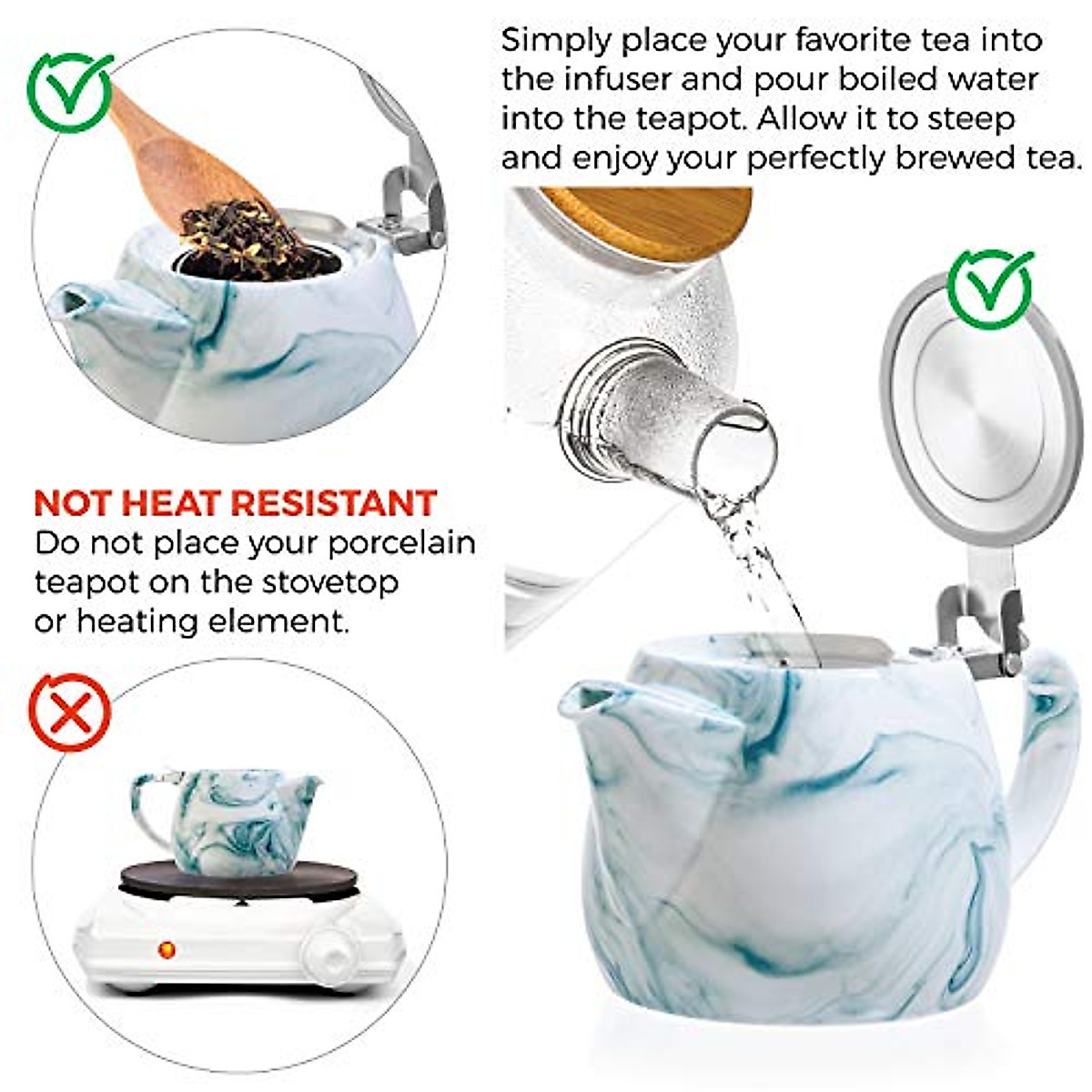 Tealyra - Marble Porcelain Teapot Turquoise - 22-ounce (2-3 cups) - Unique Design - Extra-Fine Infuser and Stainless Steel Lid - Infuse Loose Leaf Tea or Bags - 650ml