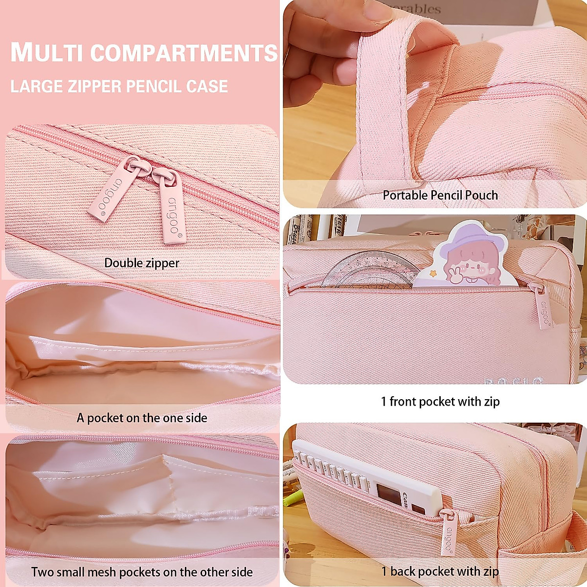 Large Capacity Pencil Case 3 Compartments, Portable Pencil Case with Zipper, Aesthetic Pencil Bag Pouch College Office School, Multifunctional Stationery Organizer for Students Teen Girl Boy Adults