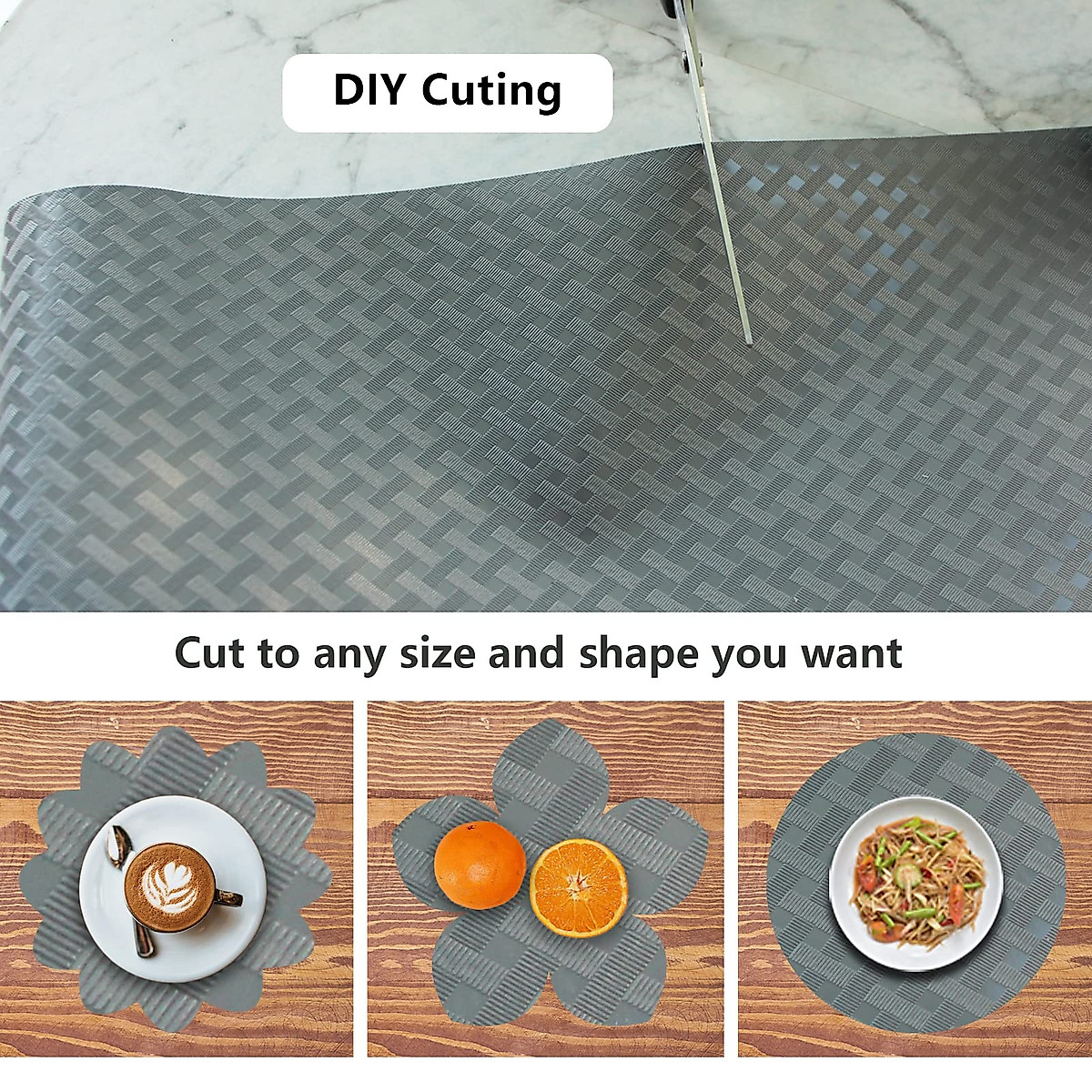 HOMPAL Cabinet Shelf Liner, Drawer Liner, Kitchen Cabinet Liners for Shelves, Non-Slip Wire Shelf Liner Plastic Pad Cabinet Mat Drawer Liners for Kitchen, Fridge, Storage(17.5" x 59" x 3 Rolls)-Grey