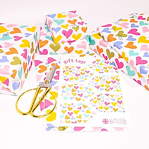 CENTRAL 23 Heart Wrapping Paper - 6 Sheets of Colorful Gift Wrap - Birthday Wrapping Paper for Women - Anniversary or Valentines Day Gift Wrap For Girlfriend Wife - Baby Shower - Pink Hearts
