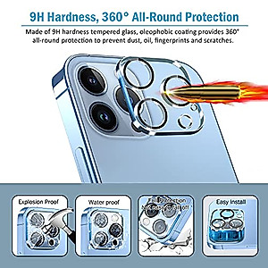 QHOHQ [3 Pack] Tempered Glass Camera Lens Protector for iPhone 13 Pro 6.1" ＆ iPhone 13 Pro Max 6.7", 9H Hardness, Ultra HD, Anti-Scratch, Easy to Install, Case Friendly [Does not Affect Night Shots]