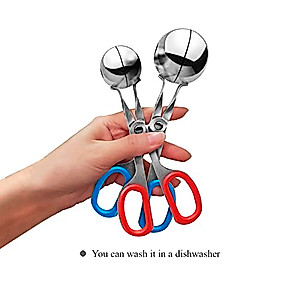 SANDEU Meatball Maker tongs 2 PCS None-Stick Meatball Maker with Detachable Anti-Slip Handles, Stainless Steel Meat Baller Scoops, Red & Blue Rubber Handles for Kitchen