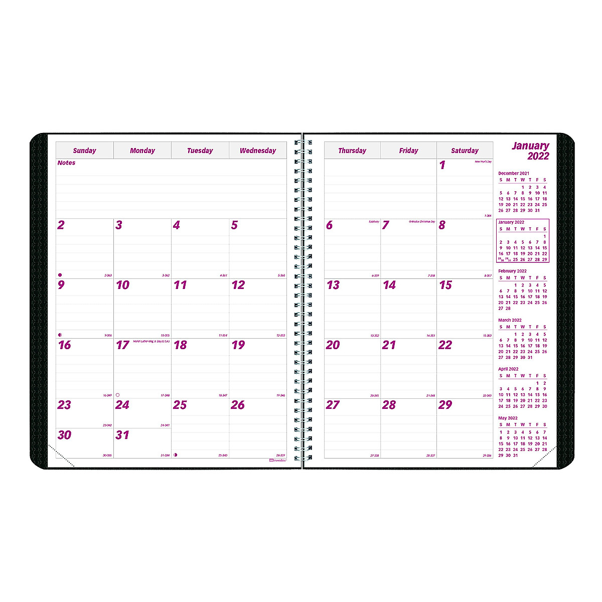Brownline 2022 DuraFlex Monthly Planner, 14 Months, December 2021 to January 2023, Twin-Wire Binding, 11" x 8.5", Black (CB1262V.BLK-22), Burgundy; Gray
