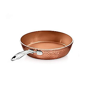 Gotham Steel Hammered Copper Collection – 10” Nonstick Fry Pan with Lid, Premium Cookware, Aluminum Composition with Induction Plate for Even Heating, Dishwasher & Oven Safe