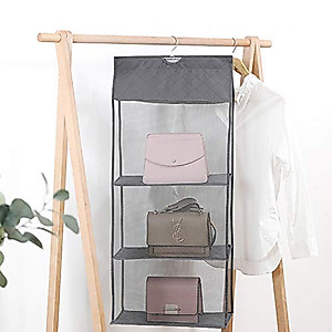 Ocean's Shop Hanging Handbag Organizer, Foldable Dust Cover Wardrobe Closet Organizer Hanging Purse Storage Holder for Space Saving (Grey, 4 Shelves)