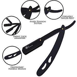 K5 International Barber Straight Razor Professional with 20 Blades + Leather Pouch, Straight Edge Razors For Men and Women Stainless Steel Cut Throat Shavette Razor