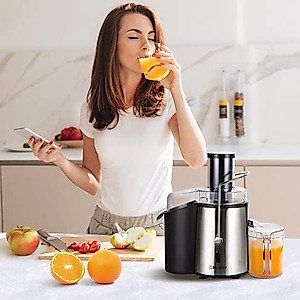 Mueller Juicer Ultra Power, Easy Clean Extractor Press Centrifugal Juicing Machine, Wide 3" Feed Chute for Whole Fruit Vegetable, Anti-drip, Large, Silver