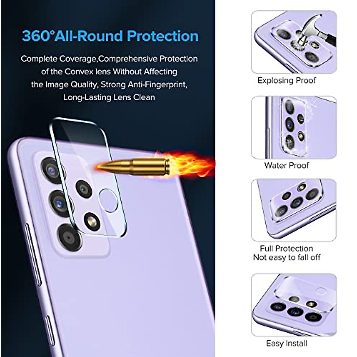 [4+2 Pack] iVoler Screen Protector for Samsung Galaxy A52 5G&4G/ A52s 5G [4 Pack] with 2 Pack Camera Lens Protector Tempered Glass for Samsung A52 5G&4G/ A52s 5G with Easy Installation Frame, 6.5 inch