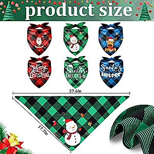 AnyDesign 6 Pack Christmas Dog Bandanas Red Green Blue Plaid Bibs Santa Snowman Reindeer Dog Scarf Washable Pet Neckerchief for Christmas Winter Dogs Cats Pets Decoration Xmas Party Supplies