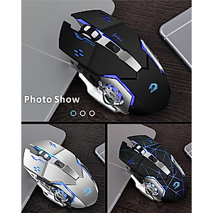 Uciefy Q85 Rechargeable Wireless Gaming Mouse, 2.4G LED Optical Silent Wireless Computer Mouse with 4 LED Light, 3 Adjustable DPI, Ergonomic Design, Auto Sleeping (Silver)
