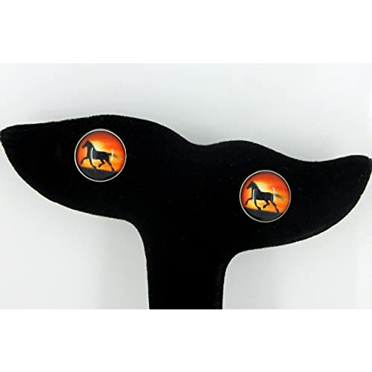 Stainless Steel Sunset Horse Print Glass Stud Earrings 12mm