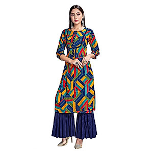Indian Kurti for Womens With Palazzo | Rayon Printed Sarara Style Kurta Kurtis Tunic For Women