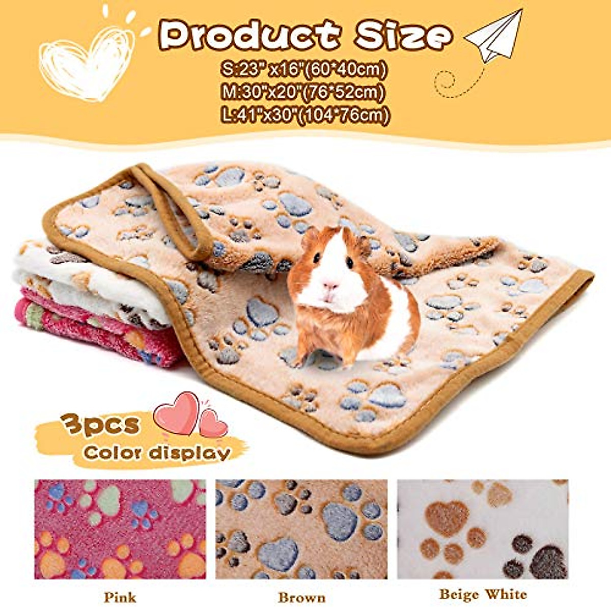 BWOGUE Guinea Pig Blanket, 3 Pack Small Animal Soft Warm Pet Fleece Blankets Sleep Mat Pad Cover Flannel Throw for Hamster Guinea Pig Rabbit Dog Cat Chinchilla Hedgehog