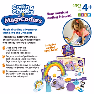 Learning Resources Coding Critters MagiCoders: Skye the Unicorn, Screen-Free Early Coding Toy For Kids, Interactive STEM Coding Pet, 22 Pieces, Ages 4+