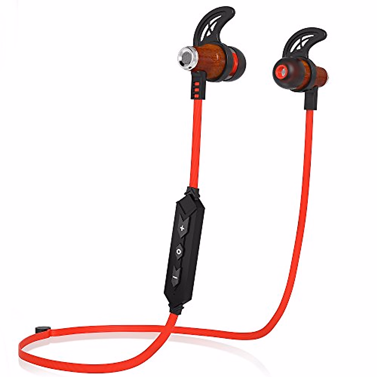 Symphonized NRG Bluetooth Wireless Wood in-Ear Noise-isolating Headphones, Earbuds, Earphones with Mic & Volume Control (Red)