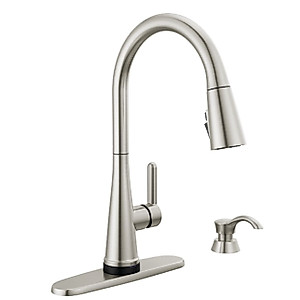 Delta 19826TZ-SPSD-DST Greydon Touch2O Single Handle Pull Down Sprayer Kitchen Faucet with ShieldSpray Technology in SpotShield Stainless Steel (Soap Dispenser and Deck Plate Included)