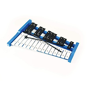 Professional Blue Wooden Soprano Glockenspiel Xylophone with 25 Metal Keys - Musical Instrument for Adults & Kids - Includes 2 Plastic Beaters/Mallets