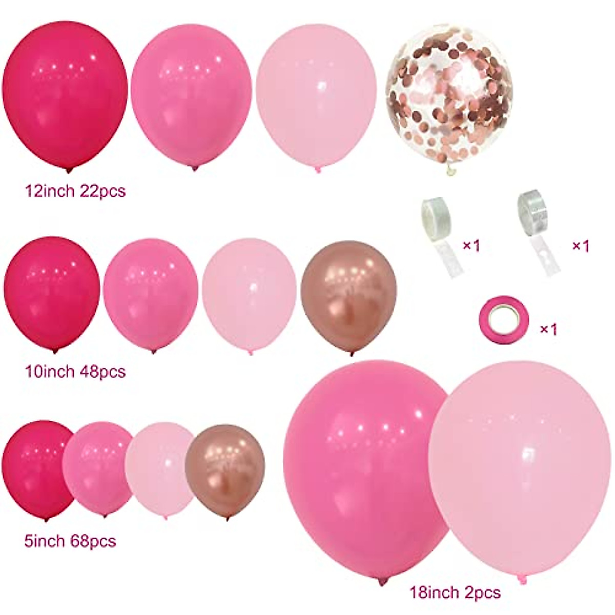 PERPAOL 143Pcs Rose Pink Balloon Garland Arch Kit, Hot Pink Metallic Rose Gold Chrome Balloons for Wedding Party Princess Theme Birthday Bridal Shower Decorations