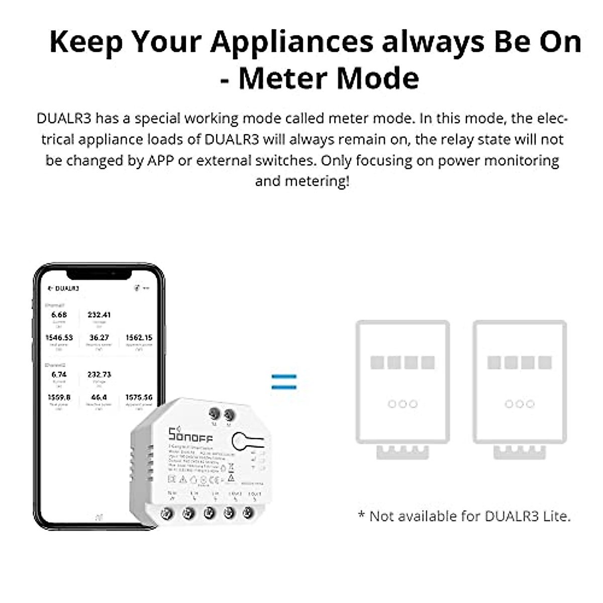 SONOFF DUALR3 Lite Smart Switch Moudle,WiFi Smart Curtain Switch,Dual Relay DIY Curtain, Blinds, Roller Shutter,Two Way Smart Switch,Compatible with Alexa&Google Assistant(1 Pack)