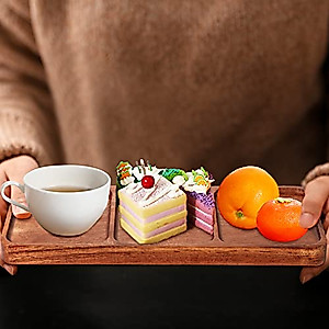 4 Pcs Solid Acacia Wood Serving Trays 14 x 5 Inch 3 Grids Rectangular Wooden Serving Platters for Home, Food, Vegetables, Fruit, Cheese, Appetizer Serving Tray, Charcuterie Board