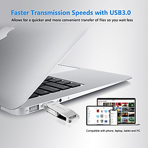Memory Stick 128GB USB Flash Drive for iPhone WOFICLO USB Stick Photo Storage Compatible iOS/Android//Windows System(Silver-128GB)