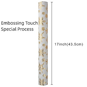 Homeral Christmas Mini Wrapping Paper Roll-17inch x 16.5ft Embossing White with Gold Foil Snowflakes for Christmas,Birthday,Wedding,Baby Shower,Valentine's, Bridal Shower,Party