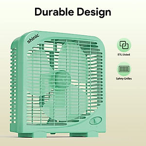 shinic 10" Tabletop Box Fan for Bedroom, 2 Speeds, Quiet Table Fan with Strong Airflow, Energy Efficient Small Box Fan, Portable Kitchen Exhaust Fan for Bedroom Bathroom Office Dorm Workshop, White